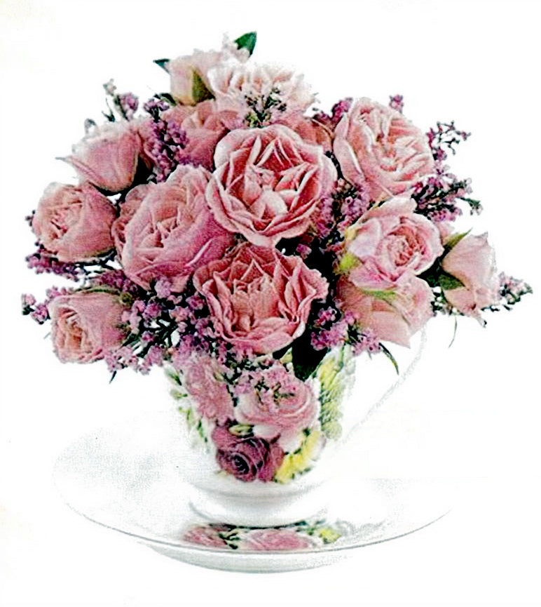 Pink Roses Teacup Bouquet – Treasured Memories Gift Center
