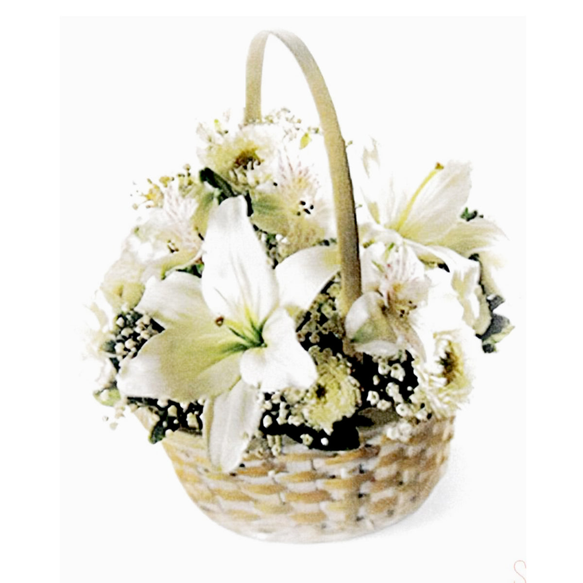 White Floral Basket – Treasured Memories Gift Center