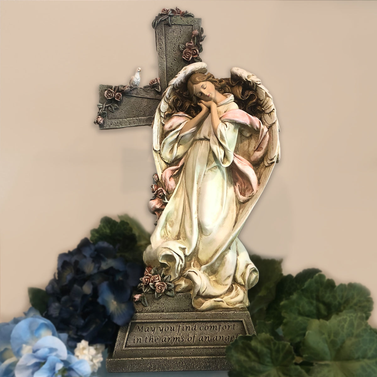 Angel with Cross Memorial Garden Statue – Treasured Memories Gift Center